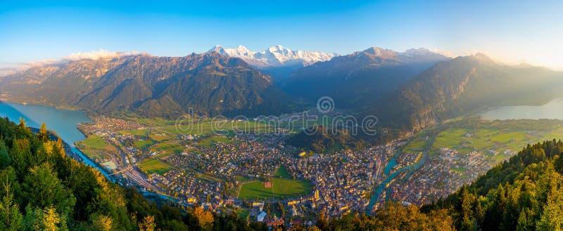 Sunset Panorama View of Interlaken, Switzerland Stock Image - Image of ...