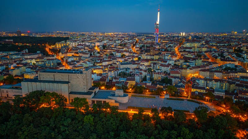 Sunset Panorama View of Vitkov Memorial in Prague, Czech Republi Stock ...