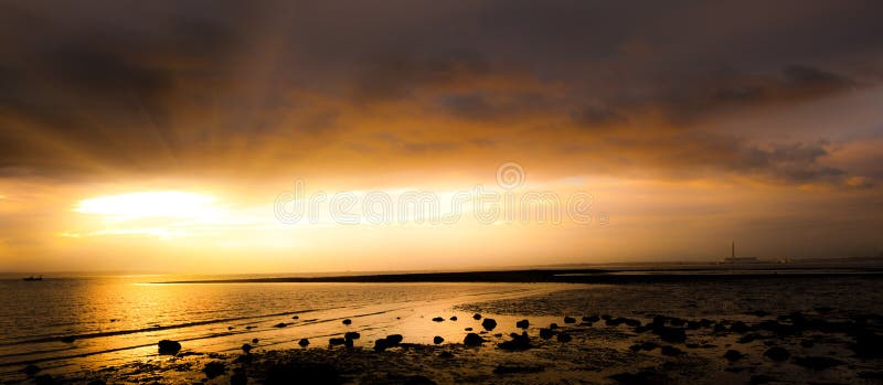 Sunset Panoramic Sea Shore At Meon Beach Stock Image - Image of angle ...