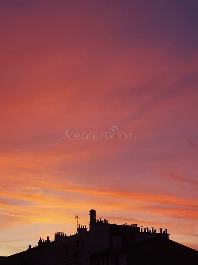 Sunset in Paris, Red Sky of Paris, France Stock Image - Image of coast ...