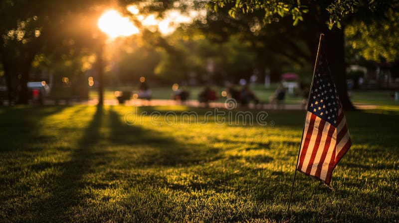 Sunset Park Flag Patriotic Summer Celebration Stock Photo - Image of ...