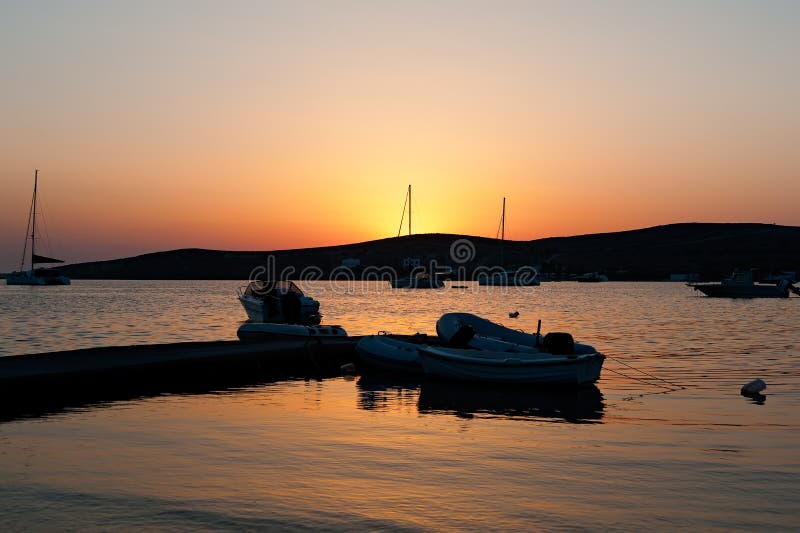 Sunset at Paros Island, Naousa Town. Greece Stock Image - Image of ...