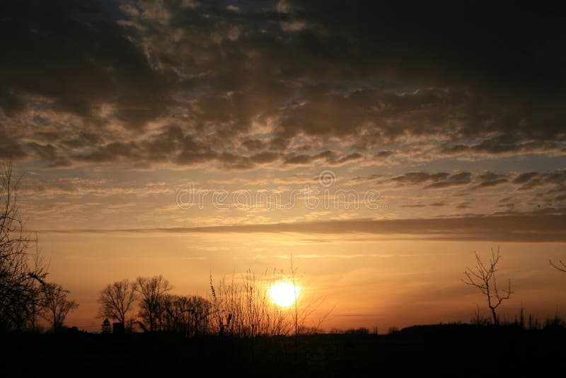 Sunset with Partly Coverage of Clouds Stock Photo - Image of morning ...