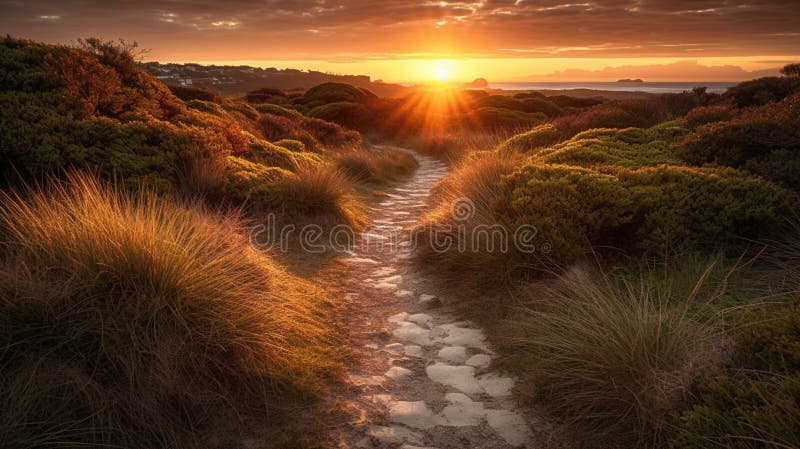 Sunset path stock illustration. Illustration of serenity - 279102417
