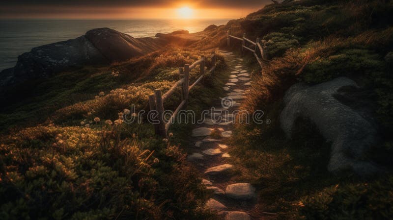 Sunset path stock illustration. Illustration of hiking - 279102431