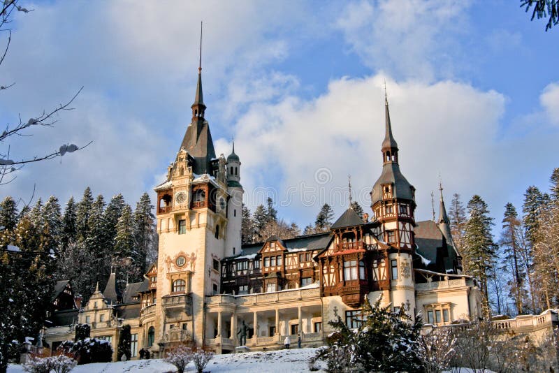 Sunset at Peles Castle, Romania Stock Photo - Image of skies, royal ...