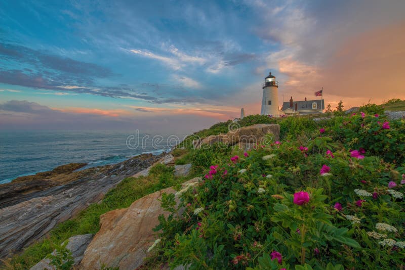 Sunset Pemaquid Point Lighthouse Maine Stock Image - Image of point ...
