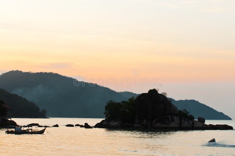 Sunset in Penang stock image. Image of water, silhouette - 23049117