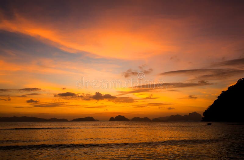 Sunset on the Philippine Islands Stock Photo - Image of trees, nido ...