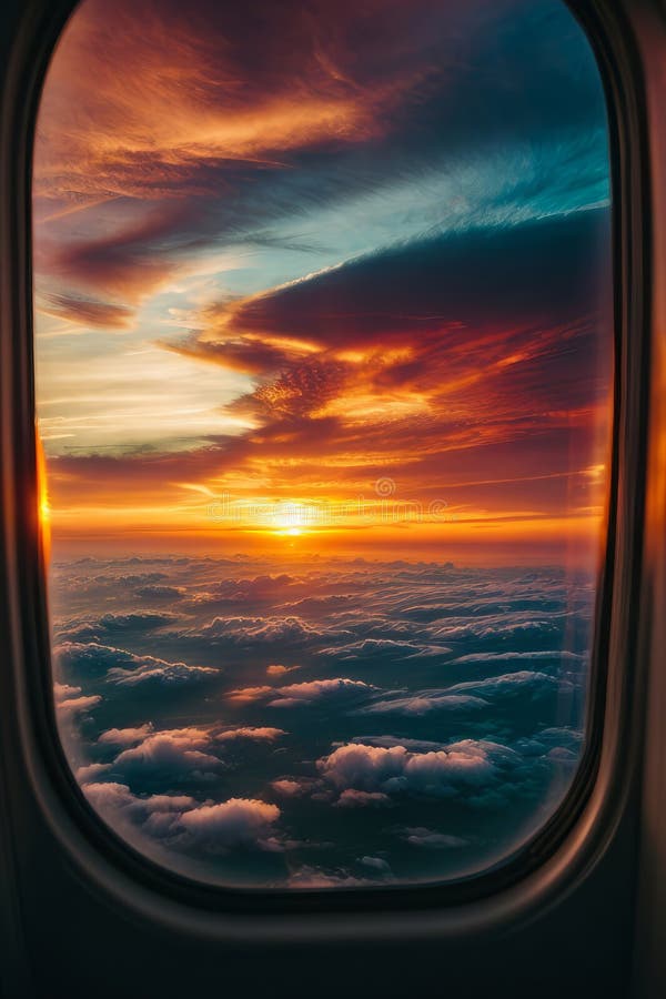 Sunset Photo from Airplane Window Stock Illustration - Illustration of ...