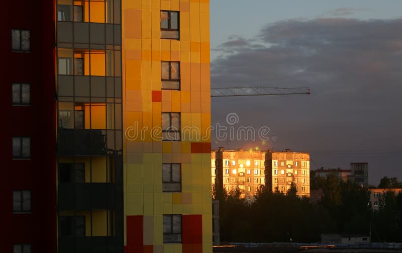 Sunset Photos on Modern Buildings Stock Photo - Image of concepts ...