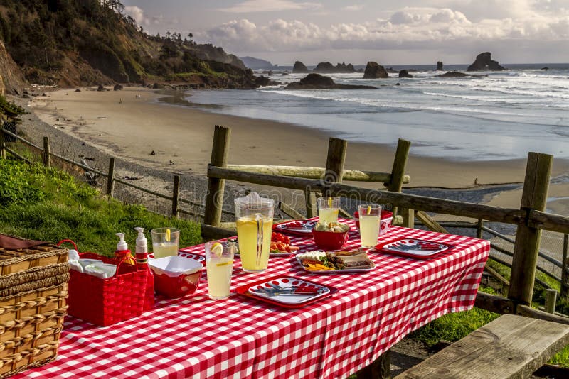 Sunset Picnic on Ocean Overlook Stock Photo - Image of sunny, outdoors ...
