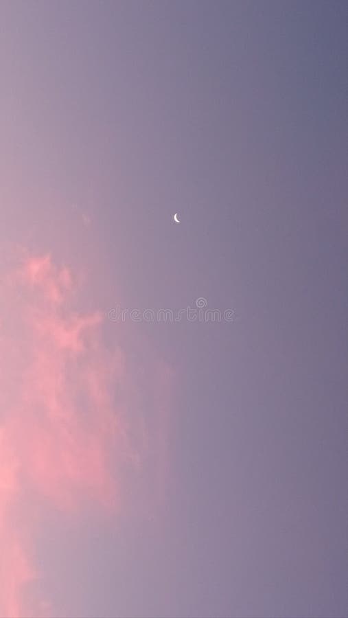 Sunset Pink Sky with Pretty Moon Stock Photo - Image of purple, sunset ...