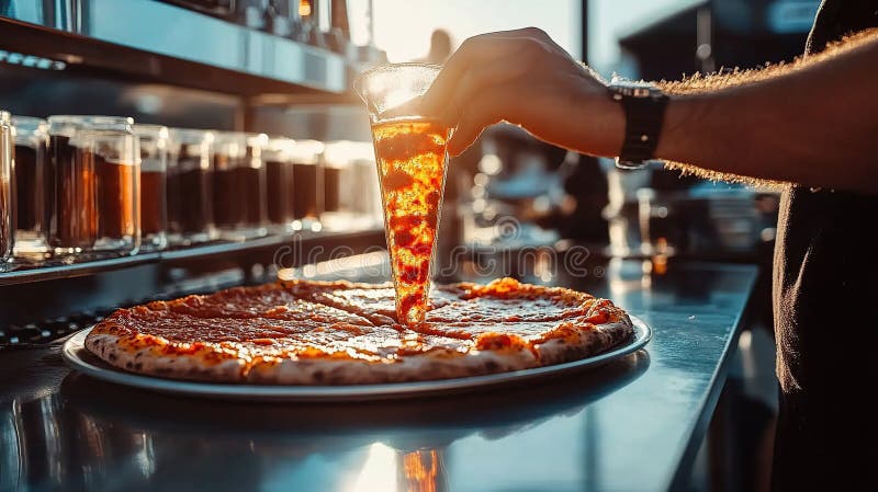 Sunset Pizza Bar; Beer Dip, Outdoor Food Stock Photo - Image of slice ...