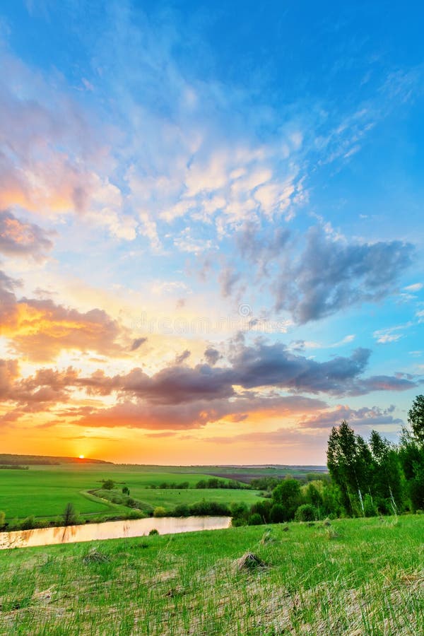 Sunset on the plain stock image. Image of bright, lake - 40711231