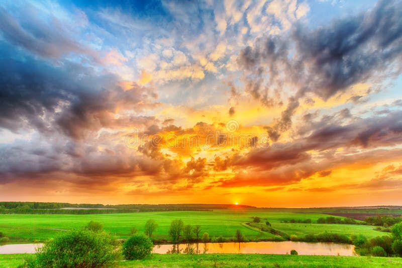Sunset on the plain stock photo. Image of lake, beautiful - 40759188