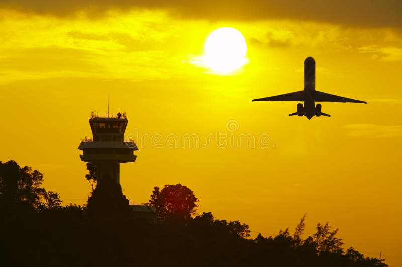 Sunset and plane stock photo. Image of sunset, plane, ascent - 1699086