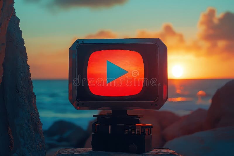 Sunset Play Button, a Symbol of the Future of Video Content, with a ...