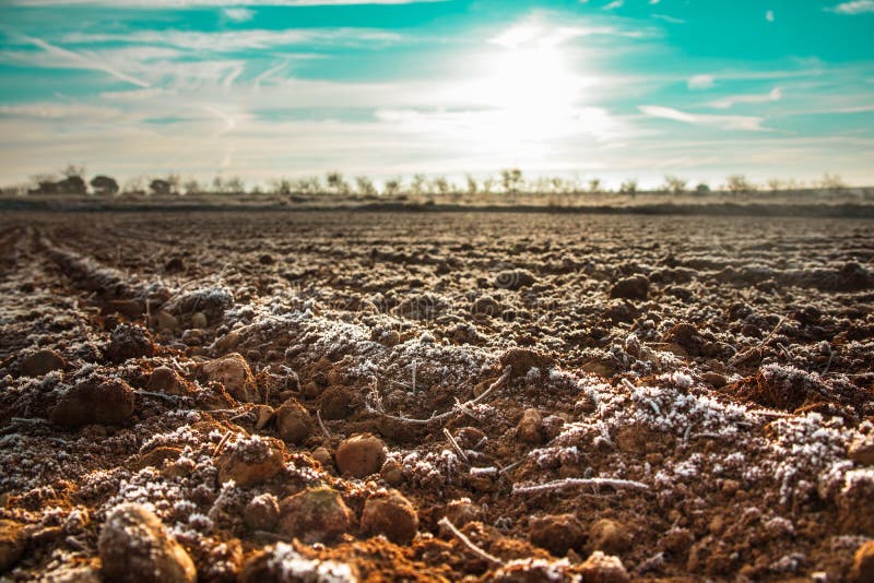 Sunset on a ploughed field stock photo. Image of horizon - 110541754