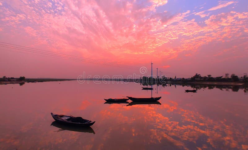 Sunset Point in River Reflection in Water Stock Image - Image of river ...