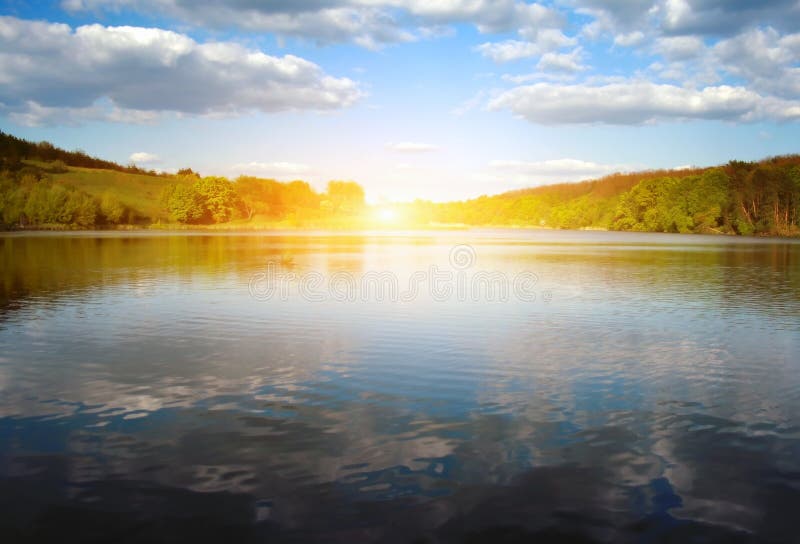 Sunset pond Spring season stock image. Image of peaks - 137196667