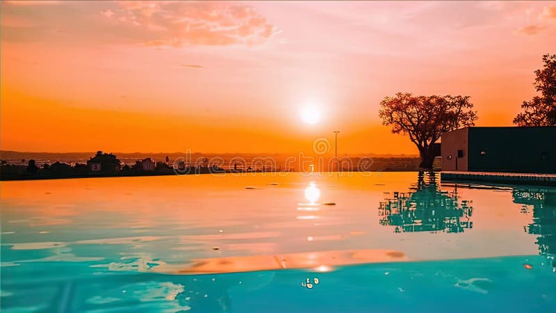 Sunset by the Pool, a Magical Moment of Sunset Reflected in a Crystal ...