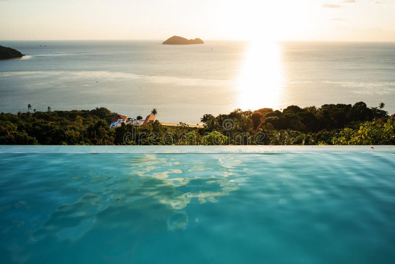 Sunset Pool Overlooking the Sea and Mountains Stock Image - Image of ...