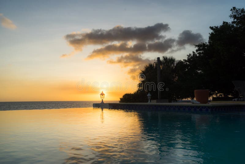 Sunset at the pool stock photo. Image of ocean, pool - 65871646