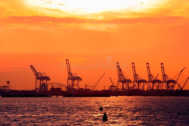 Sunset in the port. stock image. Image of environment - 22389801