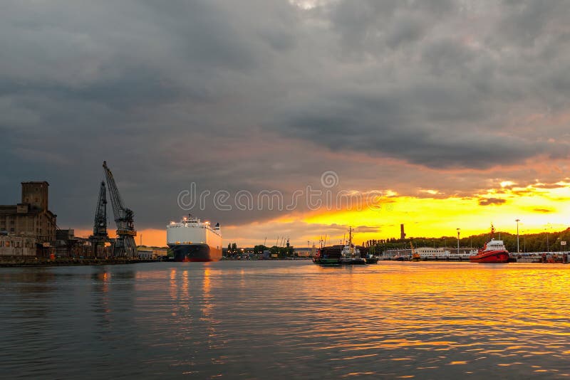Sunset in port stock image. Image of metal, industry - 27804069