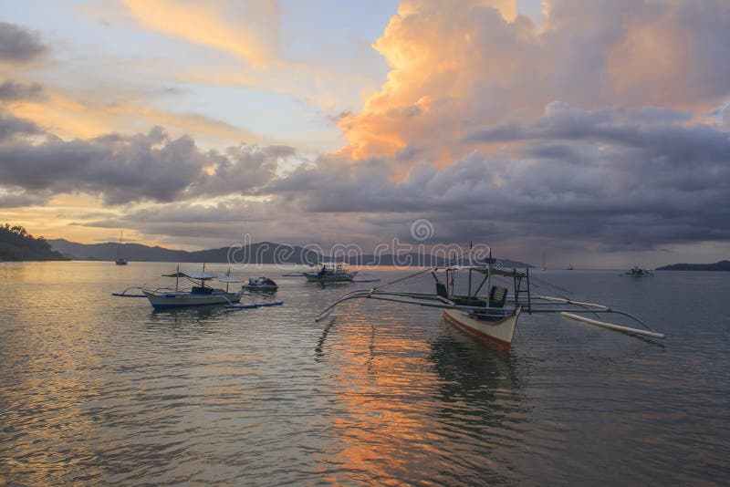 Sunset of Port Barton Beach. the Island of Palawan. Philippines. Stock ...