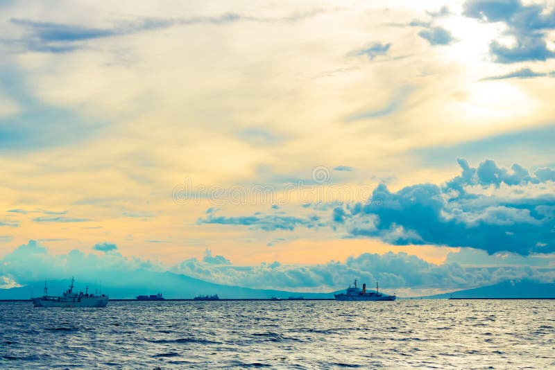 Sunset at port stock photo. Image of shore, days, douglas - 98608378