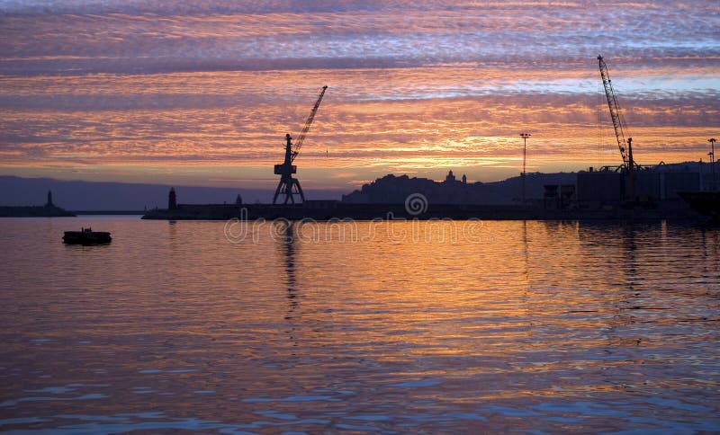 Sunset in the port stock image. Image of harbour, nightlife - 36496069
