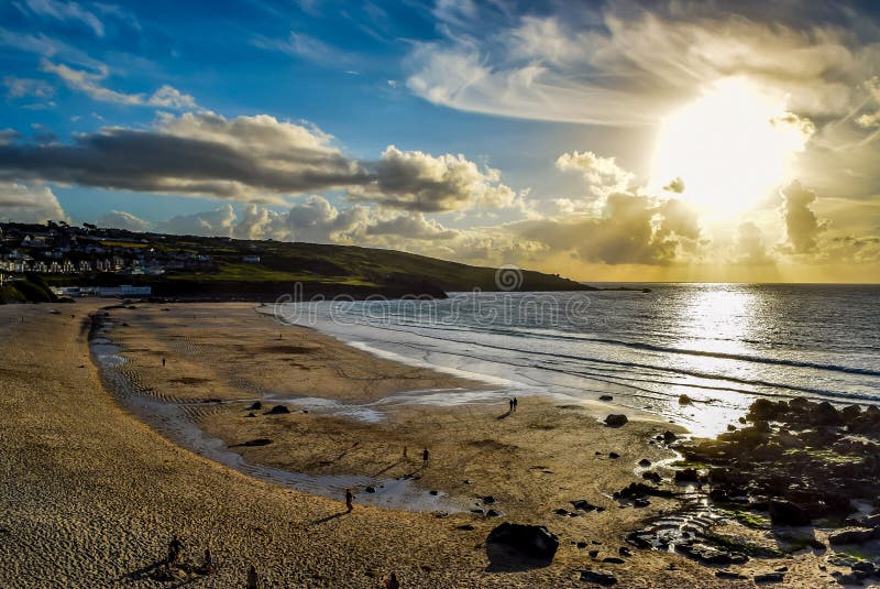 Sunset at Porthmeor Beach, St Ives Stock Image - Image of cornwall ...