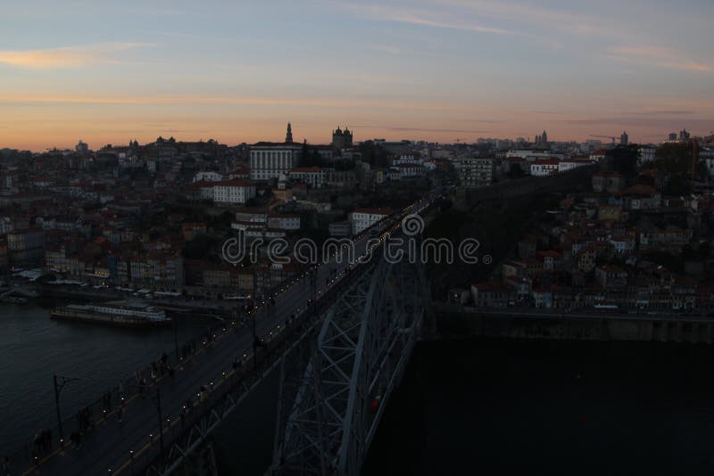 Sunset at the Porto City Bridge Stock Image - Image of exterior, site ...