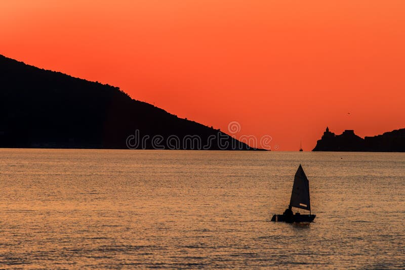 Sunset in Porto Venere stock photo. Image of black, awesome - 46168410