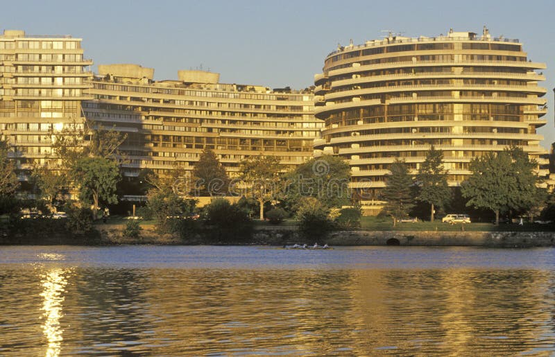 Sunset on the Potomac River and Watergate Building, Washington, DC ...