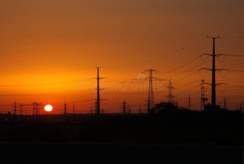 Sunset with power lines stock photo. Image of line, electricity - 859088