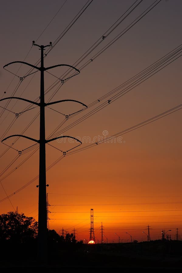 Sunset with power lines stock photo. Image of line, electricity - 859088