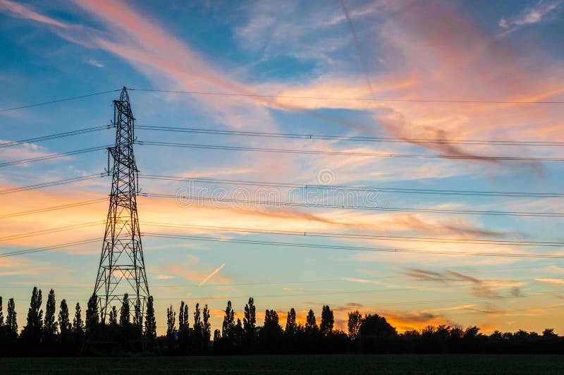 Sunset power lines stock image. Image of silhouette, sunset - 49879539