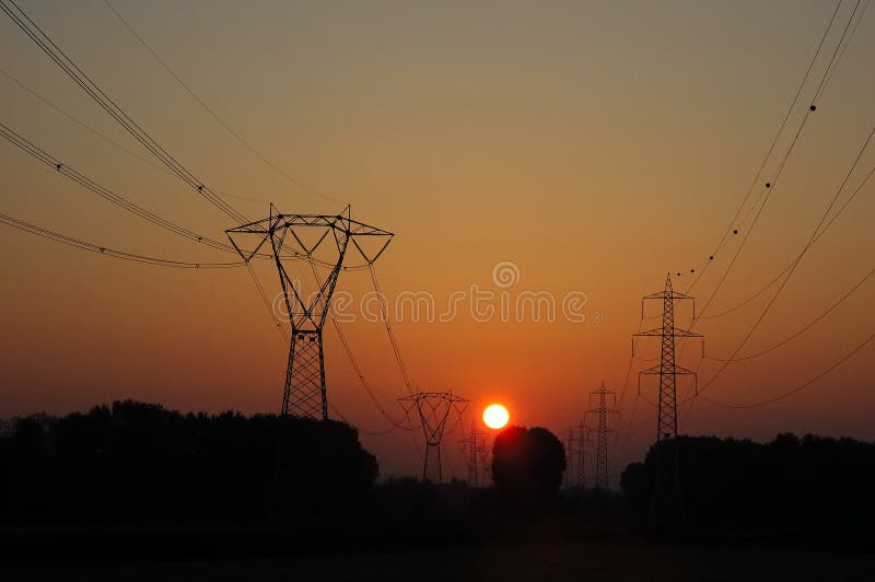Sunset Powerlines stock photo. Image of color, line, powerline - 1423100