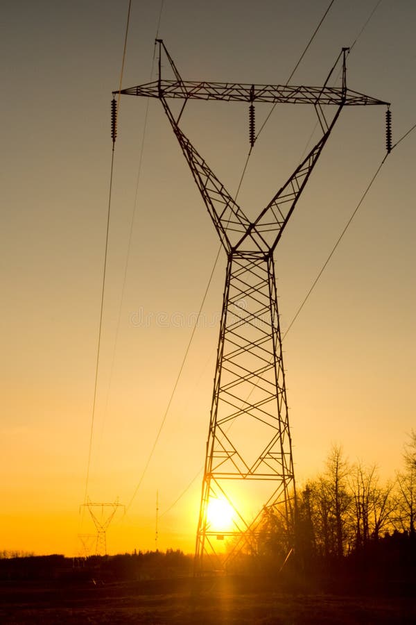 Sunset and powerlines stock image. Image of powerline - 160526441