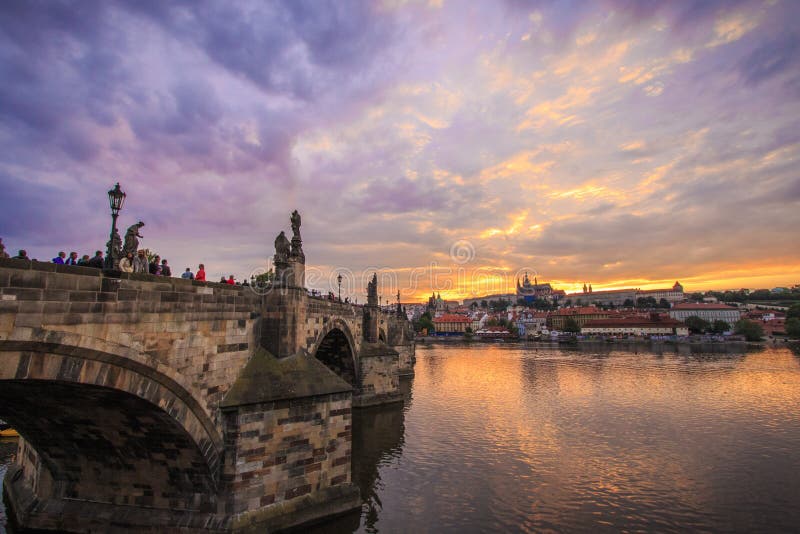 Sunset in Prague Over the Charles Bridge Editorial Photo - Image of ...
