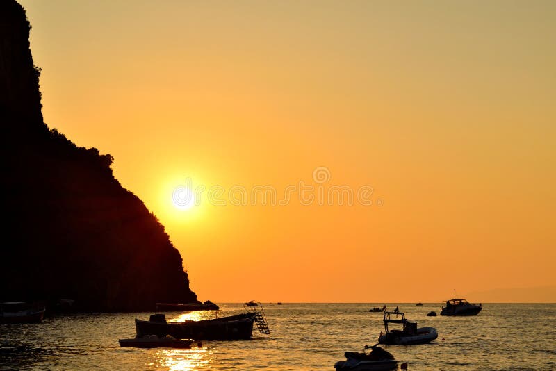 Sunset in Praia a Mare stock photo. Image of praia, boat - 33420144