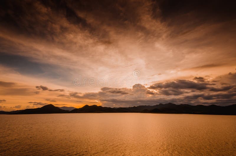 Sunset at Pranburi Dam Thailand Stock Photo - Image of sunset ...