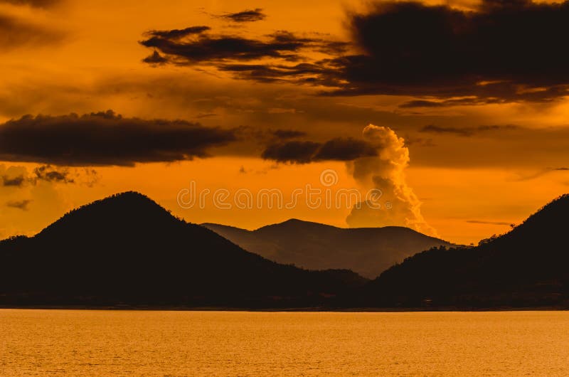 Sunset at Pranburi Dam Thailand Stock Image - Image of atmosphere ...