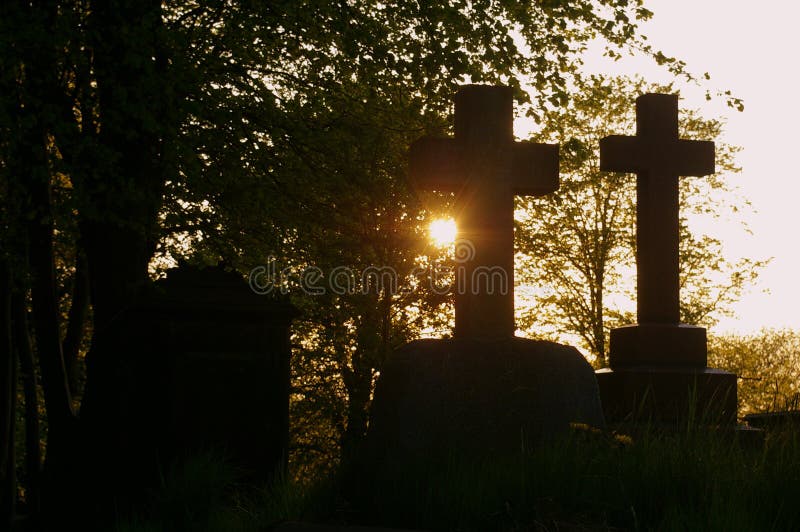 Sunset in Graveyard stock photo. Image of skyline, afterglow - 219768902