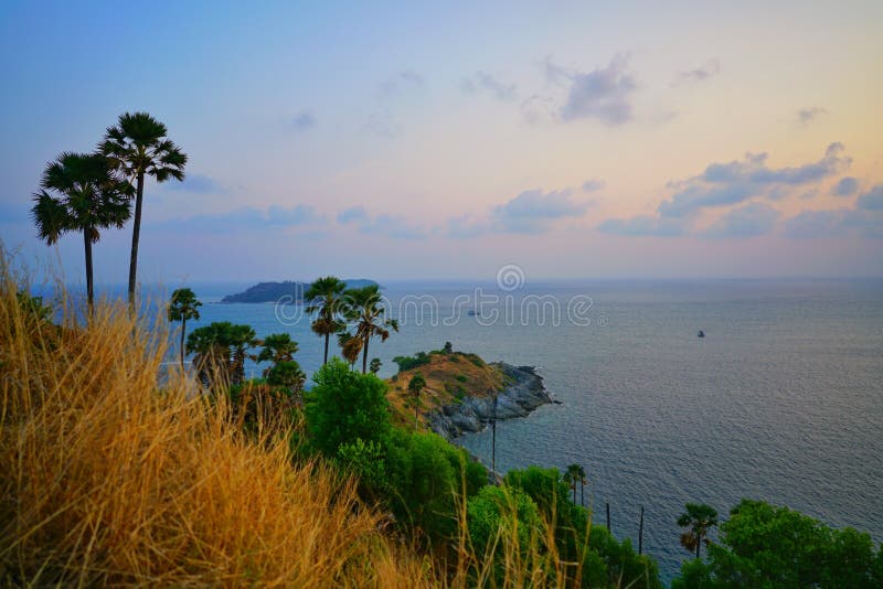 Sunset at promthep cape stock image. Image of vegetation - 68460745