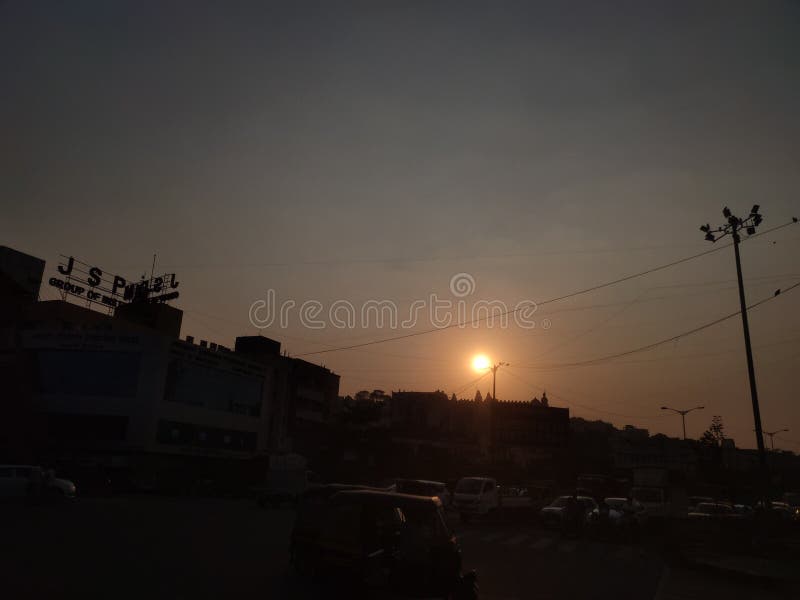 Sunset in the pune city stock image. Image of streetlight - 245992155