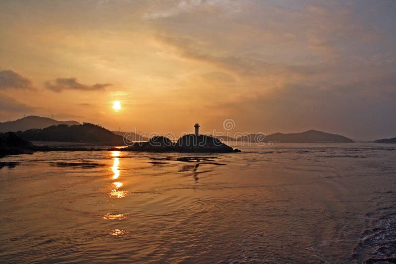 Sunset at putuo island stock photo. Image of clouds, architecture ...